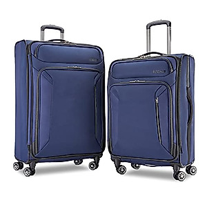 AMERICAN TOURISTER Zoom Softside Luggage with Spinner Wheels (Navy, 2PC SET (25/28))