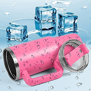 LSVUQED Tumbler With Handle 40 oz Travel Mug Straw Covers Cup with Lid Insulated Stainless Steel Water Iced Tea Coffee Gift .(Pink)