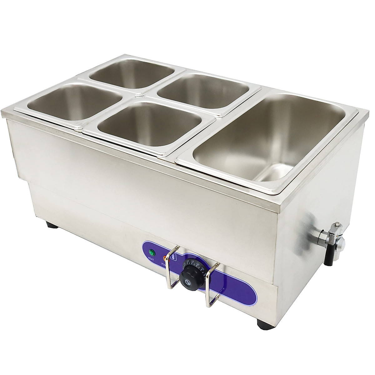 110V 5-Pan Commercial Food Warmer, 304 Stainless Steel Bain Marie Buffet Food Warmer, 1500W Electric Steam Table, 6inch Deep Adjustable Temp, for Restaurants, Catering and Parties