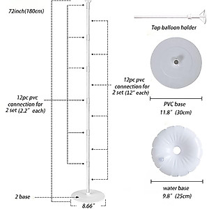 72 inch 2 Set Balloon Column Stand Kit Base and Pole Height 30Pcs Balloon Rings Balloon Tower Decoration for Birthday Party Wedding Party Event Decorations（Balloons are not included）