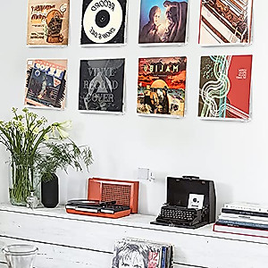 ULENDIS 12 Pack Vinyl Record Shelf Wall Mount, Clear Acrylic Album Record Holder for Display Daily Listening, Floating Shelves with Installation Hardware and Tools