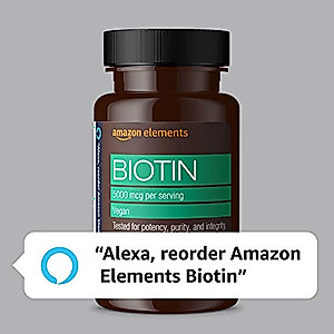 Amazon Elements Vegan Biotin 5000 mcg - Hair, Skin, Nails - 130 Capsules (4 month supply) (Packaging may vary)