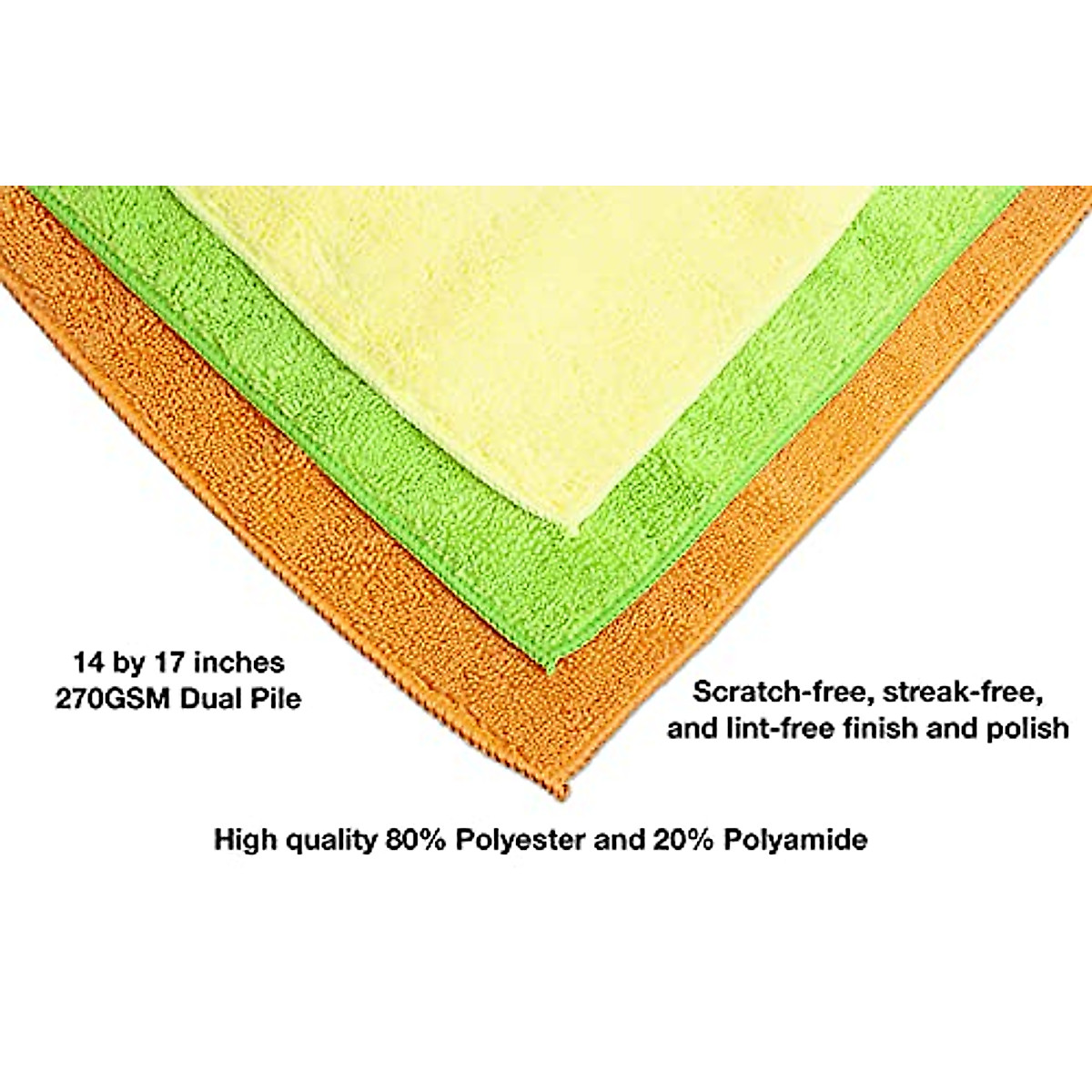 Detailer's Preference Eurow Microfiber Cleaning and Drying Cloths for Home and Auto, 14 by 17 Inches, Yellow, Green, Orange, 15 Pack