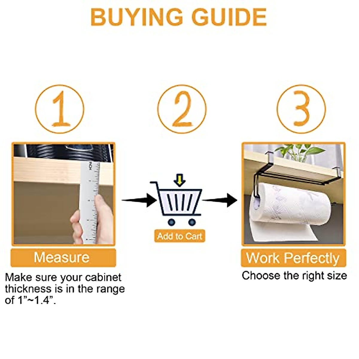 Luxsego Paper Towel Rack Under Cabinets, 1.4" Hanging & No Drilling Paper Towel Hanger for Kitchen Cabinets Bathroom, Stainless Steel, Double Support (Black)