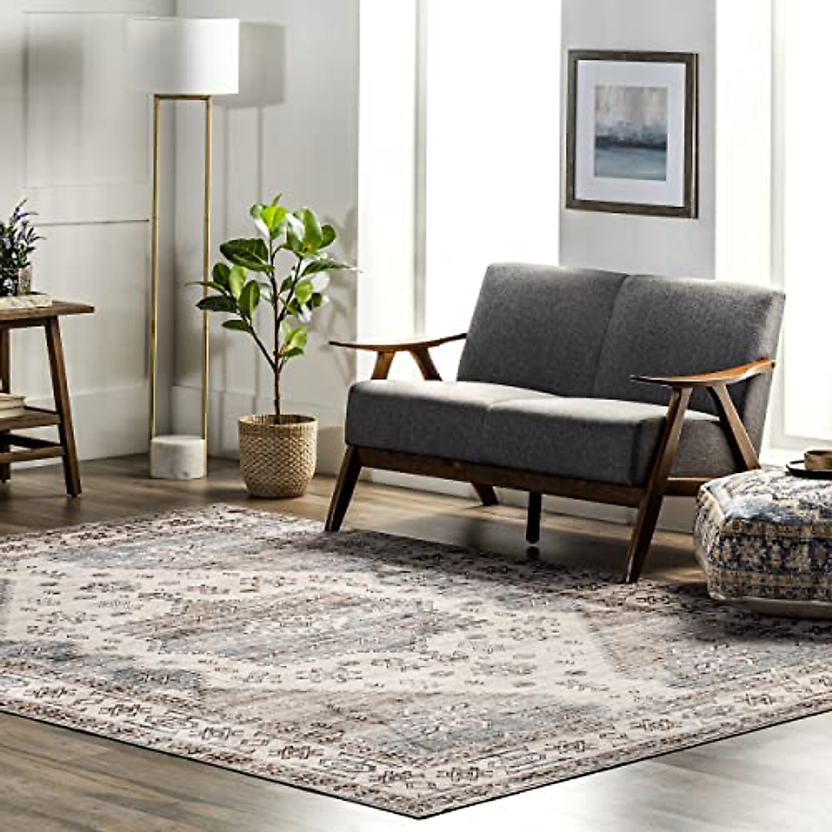 nuLOOM Emani Machine Washable Medallion Area Rug, 5' x 8', Beige