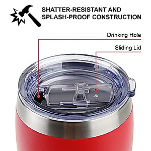 Tahoe Trails 20 oz Insulated Stainless Steel Tumbler with Slider Lid, Vacuum Insulated Double Wall Coffee Travel Mug Cup, Great for Cold or Hot Drinks, Red