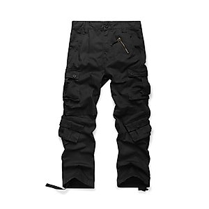 Mesinsefra Men's Cotton Casual Military Army Cargo Pants Camo Combat Work with 8 Pocket Black 36