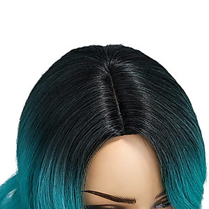 FAVE Ombre Bluish Green Wig Long Wavy Side Part Wig Heat Resistant Synthetic Hair Teal Blue Wig Mermaid Wigs for Women (Ombre Bluish Green)