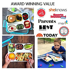 Bento Lunch Box and Snack Container Value Set| Meal Planning Portion Containers For Kids or Adults, School or Work | BPA Free | Microwave Safe | Utensils | 4 pack, Large and Mini, Blue + Navy