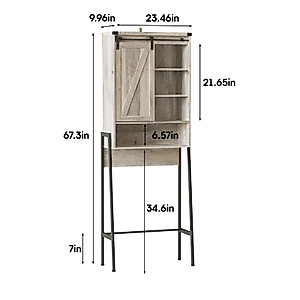 Fameill Over The Toilet Storage Cabinet,Farmhouse Storage Cabinet Over Toilet with Sliding Barn Door,Bathroom Over Toliet Storage with Open Shelf, Home Space-Saving Toilet Rack,Grey