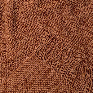 Chanasya Textured Knitted Rust Brown Throw Blanket with Tassels - Soft Bohemian Farmhouse Chic Accent Throws - Decorative for Sofa Couch Bed Living Room Camel Brown (50x65 Inch) Boho Cashew Blanket