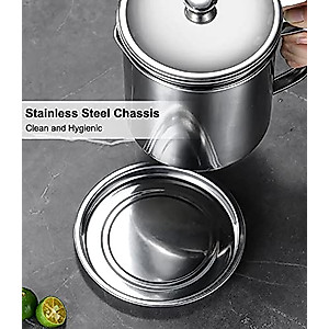 Bacon Grease Container with Strainer 1.25 L / 42 oz Strong SUS 304 Food-grade Stainless Steel Cooking Oil Keeper with Lid and Easy-Grip Handle Suitable for Storing Frying Oil and Cooking Grease