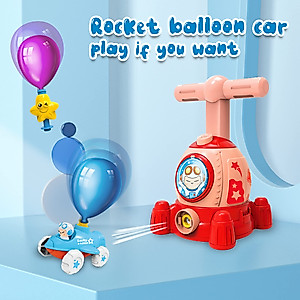 PZJDSR Rocket Balloons with Pump,Balloon Powered Toy Car with 12 PCS Balloons and Car Launcher Tower, Party Supplies Balloon Toys for Kids Ages 3+ (Rocket-Red)