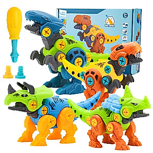 3 otters Take Apart Dinosaur Toy, STEM Toys for Kids 4PCS STEM Dinosaur Building Blocks Educational Gifts for 3 4 5 6 7 8 Year Old Boys Girls