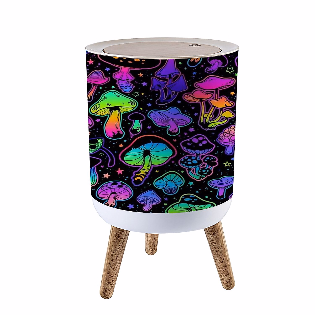 LGCZNWDFHTZ Small Trash Can with Lid for Bathroom Kitchen Office Seamless bright psychedelic mushrooms Garbage Bin Waste Basket Decorative 1.8 gallons, 14x9inch