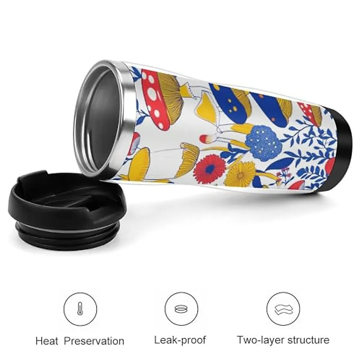 Mushrooms and Flowers Travel Coffee Mug Reusable Insulated Drinking Cup with Lid for Home Outdoor Works 13 Oz