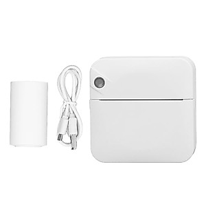 ANGGREK Pocket Printer, Portable 200dpi Thermal Printer HD Print with 1 Roll Paper for Student for Journal (White)