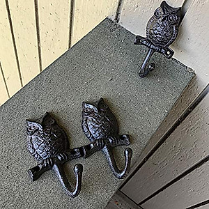 Lemonadeus Metal Wall Mount Hook Leash Holder Coat Hat Hanger Cast Iron Garden Hook with Screws (owl Hook （Set of 3）)