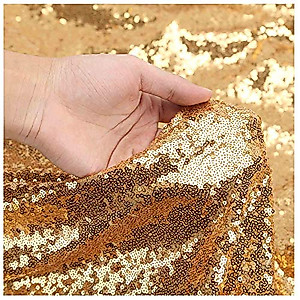 LQIAO Shimmer Gold Sequin Fabric by The Yard Two Way Stretch Spandex Embroidered Mesh African Lace Sequin Fabric for Dress Sewing