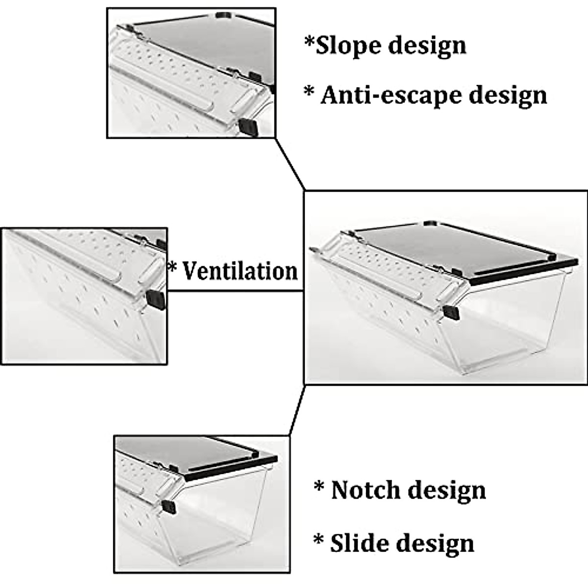 PINVNBY Reptile Feeding Box Transparent Snake Breeding Box Plastic Lizard Hatching Container Portable Gecko Habitat for Spiders Scorpions Frogs Tarantulas Turtles Hideout 9.4×4.1×3.9  
