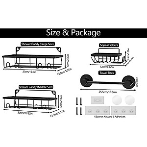 Kalawen Shower Caddy, Shower Shelf for Inside Shower with Hooks, 4 Pack Stainless Steel No Drilling Adhesive Shower Organizer with Soap Holder and Towel Holder