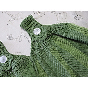 Set of 2 Green Doubled Chevron Design Hanging Kitchen Towels with Green Cotton Crochet Top - Best Quality