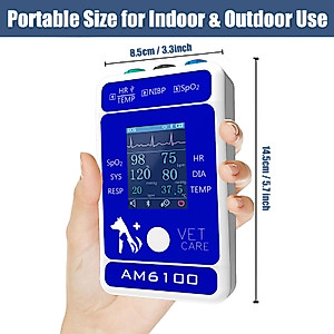 Handheld Veterinary Pulse Oximeter,Rechargeable Dog Blood Pressure Monitor, 6 Parameters Animal Patient Mnitoring Equipment with 2.4" Display and Bluetooth for Family Pets Cat Home Clinic Use