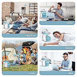 Portable Air Conditioners, 4 in 1 Rechargeable Evaporative Personal Cooler Humidifier with 6 Ice Boxes, 3 Speeds Quiet Mini AC with LED, Air Conditioner Desktop Cooling Fan for Office Tent Bedroom