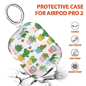 Maxjoy for Airpods Pro 2nd Generation Case Cover, Clear Cactus AirPod Pro 2 Case for Women Cute Protective iPod Pro 2 Cover with Keychain for AirPod Pro 2nd Gen Case 2023/2022, Transparent