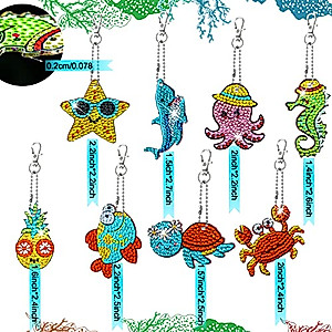 8 Pcs Diamond Art Keychains Diamond Painting Keychains Kids Arts and Crafts 5D Diamond Painting Kits Gem Art Diamond Keychains for Boys Girls Ages 8-12 DIY Gift Birthday Party Favors (Ocean Style)