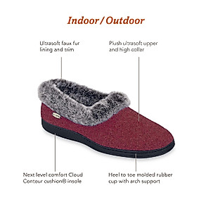 Acorn womens Chinchilla Collar slippers, Black, 8 9 US