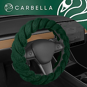 Carbella Twisted Fur Holiday Green Steering Wheel Cover, Standard 15 Inch Size Fits Most Vehicles, Fuzzy Fluffy Car Steering Cover with Soft Faux Fur Touch, Car Accessories for Women