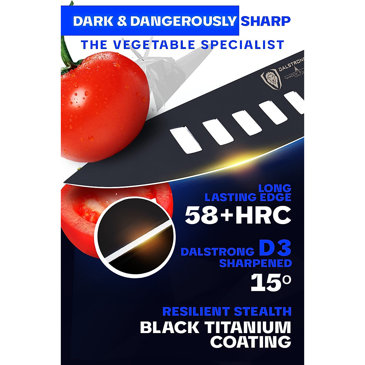 Dalstrong Vegetable Chef Knife - 7 inch - Shadow Black Series - Black Titanium Nitride Coated - Razor Sharp - High Carbon 7CR17MOV-X Steel - Sheath - NSF Certified