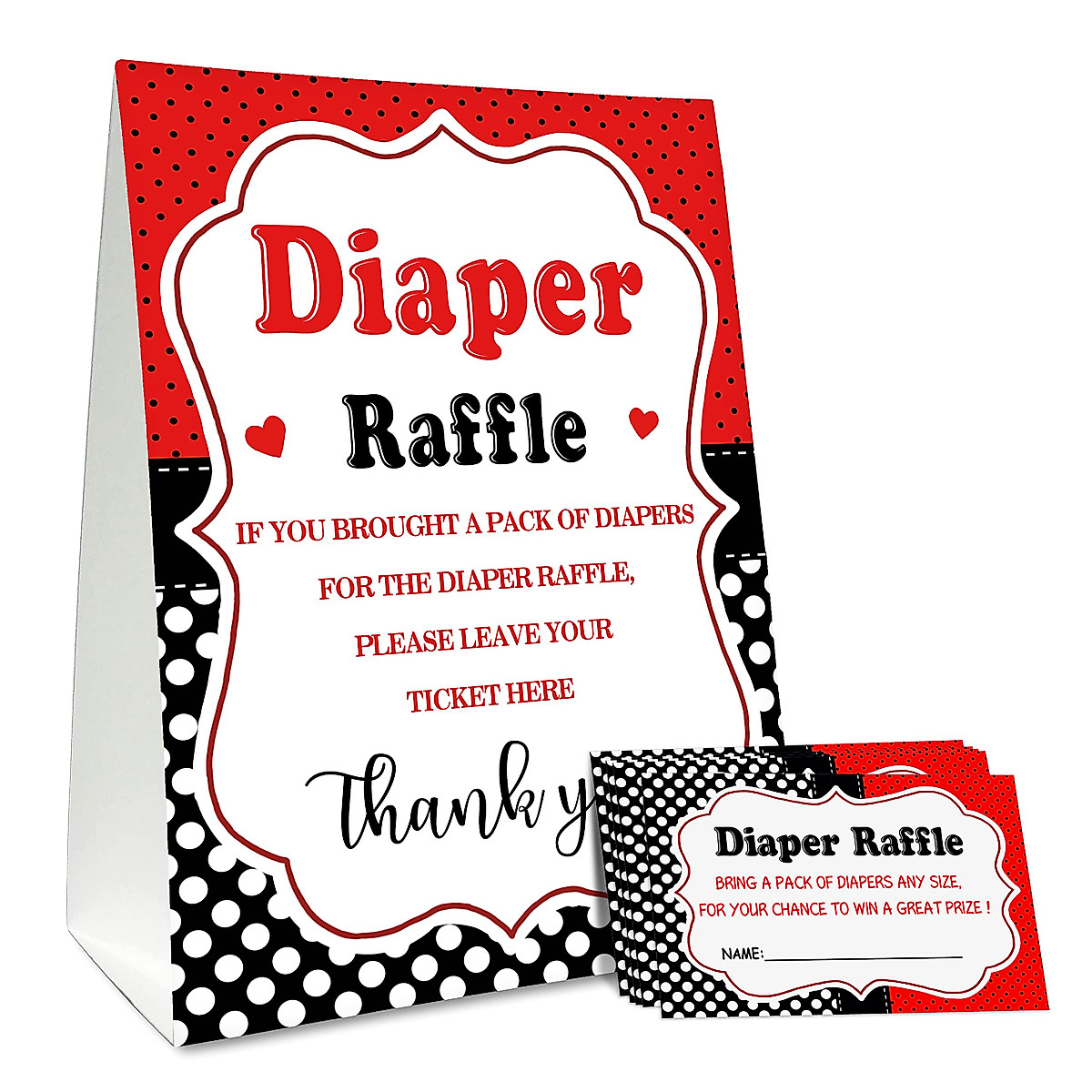 Diaper Raffle Baby Shower Game, 1 Standing Sign and 50 Tickets, Wave point Theme Gender Neutral For Boys or Girls, Bring A Pack of Diapers for Mom-To-Be, (033)