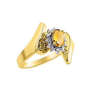 Rylos Floral Designer Ring with 6X4MM Oval Gemstone & Sparkling Diamonds in Yellow Gold Plated Silver- Birthstone Citrine Jewelry Size 7