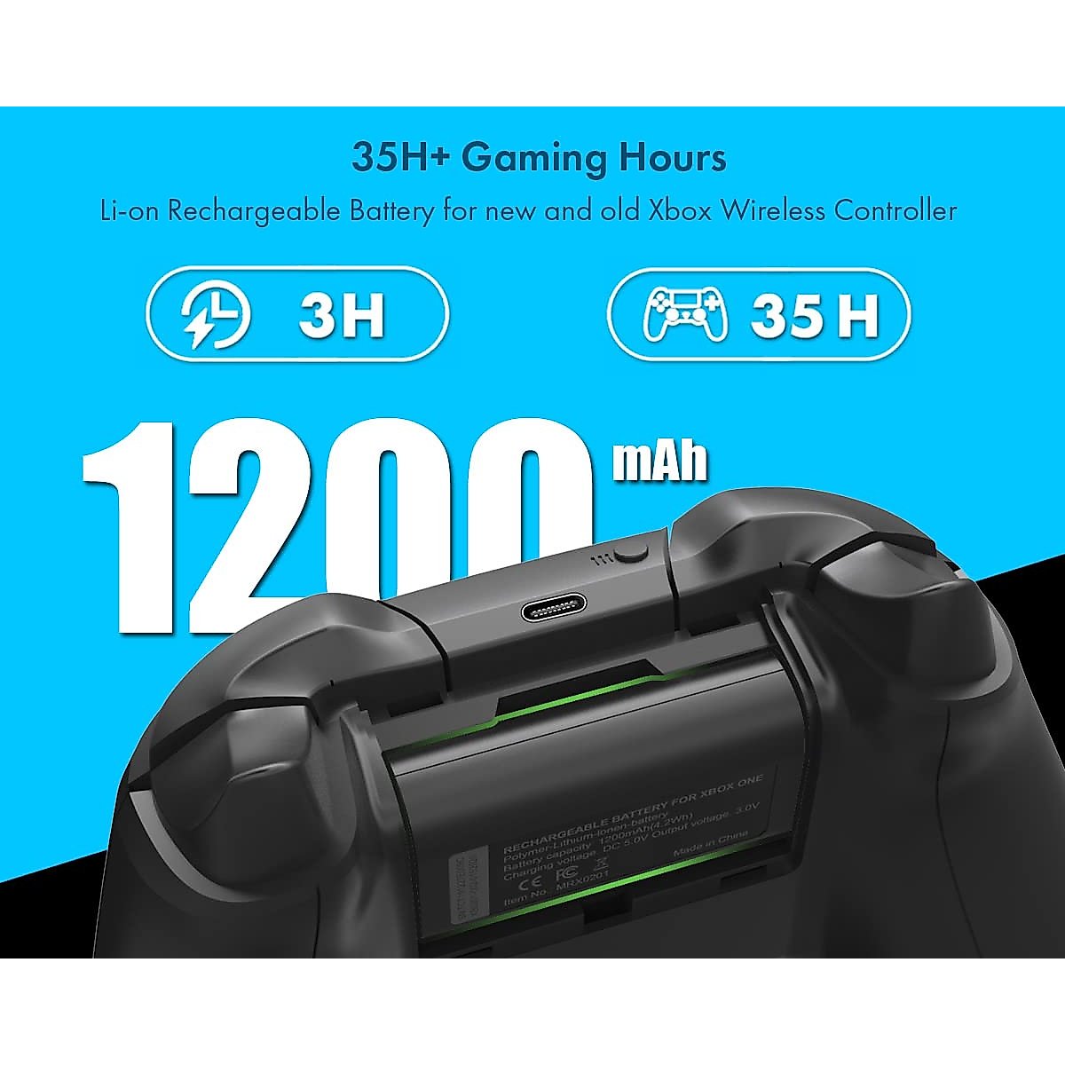 ElecGear Lithium ion Battery Pack for Xbox Wireless Controller, 2X 1200mAh Li-ion Rechargeable Battery for Xbox Series X/S, Xbox One Video Game Controller with 2X Play and Charge USB Cable