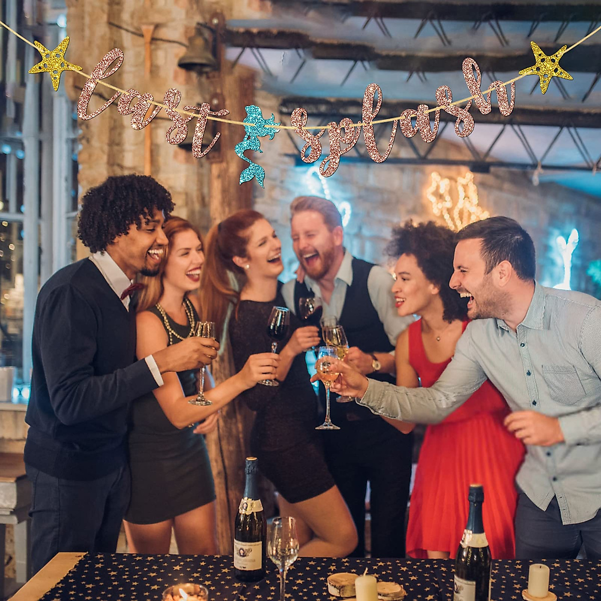 Halodete Last Splash Banner, Mermaid Theme Bridal Shower, Wedding Bachelorette Party Garland Bunting Decorations - Rose Gold Glitter