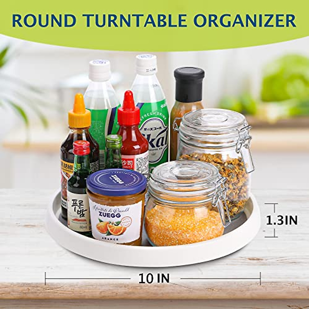 Lazy Susan Turntable, Set of 4, 10 Inch Non-Skid Lazy Susan Organizer for Cabinet, Pantry Organization, Kitchen Storage, Refrigerator, Countertop, Spice Rack (4 Pack 10 in)