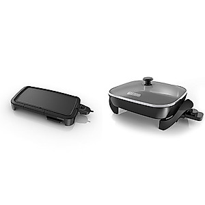 BLACK+DECKER Family-Sized Electric Griddle with Warming Tray & Drip Tray, GD2051B & Black & Decker SK1215BC Family Sized Electric Skillet, Black
