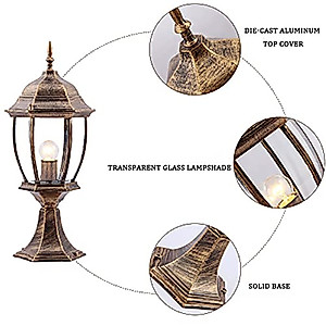 JSBDPHW Retro Style E27 Pillar Lamp Outdoor Waterproof Post Light Glass Lampshade Villa Courtyard Fence Column Light Lawn Lamp Base Landscape Light