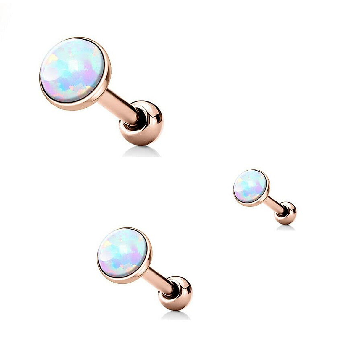 3 Pc White Opal Rose Gold Cartilage Tragus Barbells Studs Triple Helix Earring
