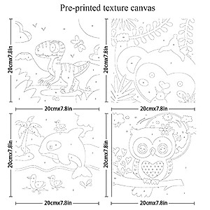 4 Pack DIY Paint by Numbers for Kids Ages 4-8 - Paint by Number for Kids Beginners Easy Acrylic Paint Numbers Canvas Arts Ages 8-12, Oil Painting Paint by Number Kits for Wall Decoration 8x8in
