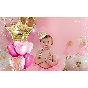 Pink And Gold Large Crown Heart Foil Helium Mylar Balloons Set For Girl's Happy Birthday Pink Princess Party Decorations Baby Shower Party Supplies
