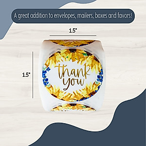 Mailed It 1.5 Inch Sunflower Gold Thank You© Stickers - 250 Per Roll - Pretty Packaging Supplies