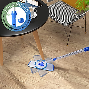 Bonpally 18" Microfiber Mop Floor Cleaning System, Flat Mop for Hardwood Floors, Professional Commercial Mop, Wet and Dust Mop with Extendable Handle, 4 Reusable Mop Pads, Household Cleaning Tools