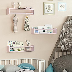 Senjie Nursery Book Shelves,15.7 inch Kids Bookshelf,Wall Book Shelves for Kids Room, Home Decor - Kitchen Spice Rack Set of 3 - Pink