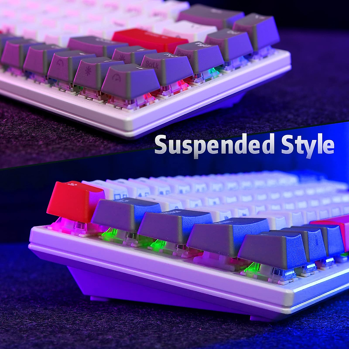 RK ROYAL KLUDGE RK G68 65% Wireless Mechanical Keyboard, Bluetooth5.1/2.4G/Wired Hot Swappable Mechanical Keyboard with 3 USB Ports, 68 Keys RGB Blue Switch for Mac Windows, Classical Red