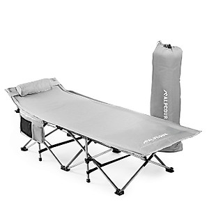 Alpcour Extra Large Camping Cot Heavy Duty Compact XL Bed in a Bag with Pillow for Adults & Kids – Portable Folding Steel Frame & Comfortable Lightweight Polyester – 75x28” – Weight Capacity 500 Lbs