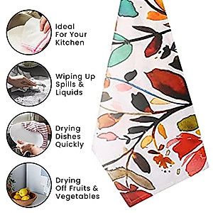 Cotton Carnival Kitchen Towels, Printed Kitchen Dish Cloth, 100% Ring Spun Cotton Tea Towels, Super Absorbent Dish Towels of Size 17.7X27.5in Autumn Leaves Printed Ultra Soft Kitchen Towels Set of 3