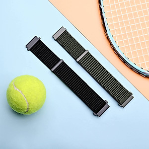 ANNEFIT Nylon Sport Loop Watch Bands 22mm, 2 Packs Quick Release Adjustable Strap for Men Women (Black and Army Green)